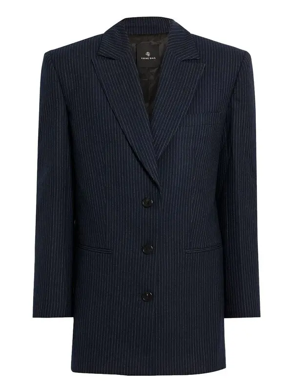 ANINE BING Declan Pinstriped Wool-blend Twill Blazer - Navy