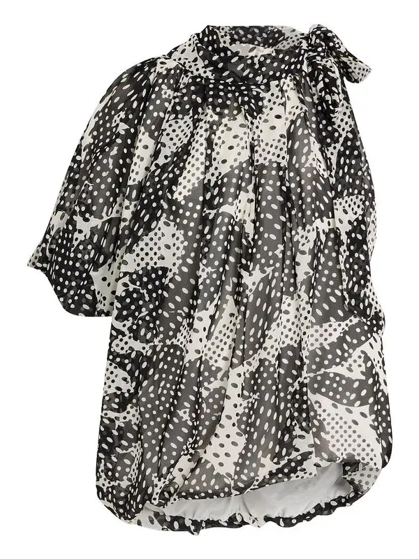 Dries Van Noten One-shoulder Printed Silk Chiffon Top - Black