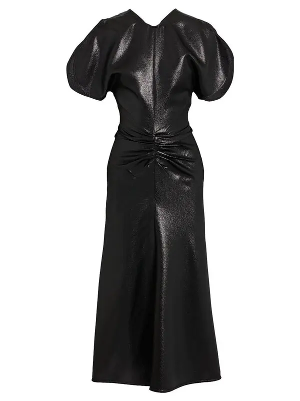 Victoria Beckham Gathered Lamé Midi Dress - Black