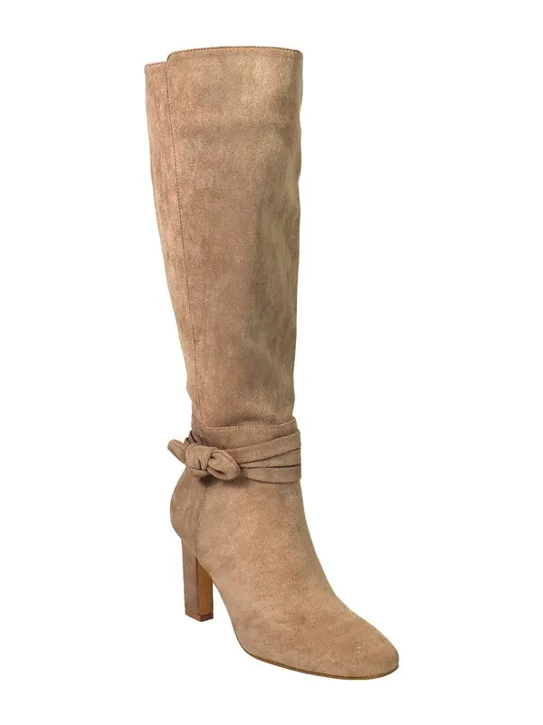 Frederick's Of Hollywood Janeth Suede Ankle Knot Chunky Heel Boots - Taupe