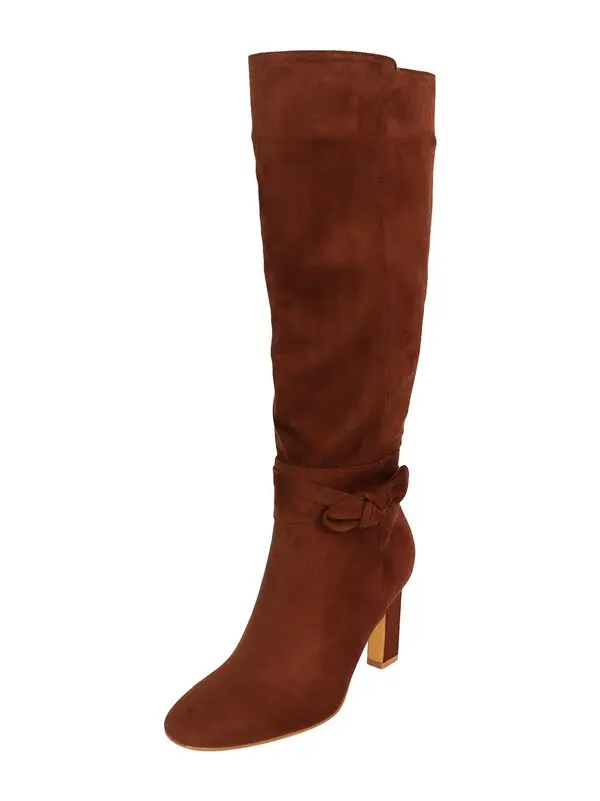 Frederick's Of Hollywood Janeth Suede Ankle Knot Chunky Heel Boots - Cognac