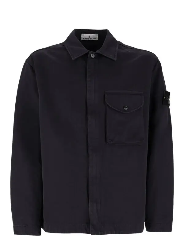 Stone Island Overshirt In Twill Di Cotone - Blue