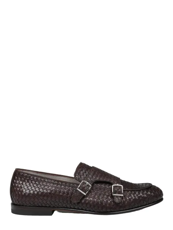 MILLE885 Woven Leather Monk Strap Loafers - Dark Brown