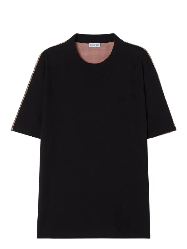 Burberry Cotton T-shirt With Tone-on-tone Embroidered Back Check, Size - Nero