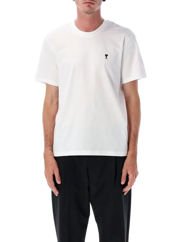 AMI Paris Mini Minimalist Cotton T-shirt With Embroidered Heart Detail And Back - Bianco