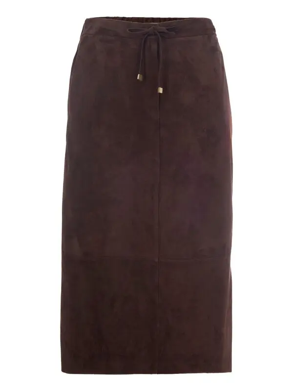 Max Mara Suede Drawstring Waist Midi Skirt - Fango