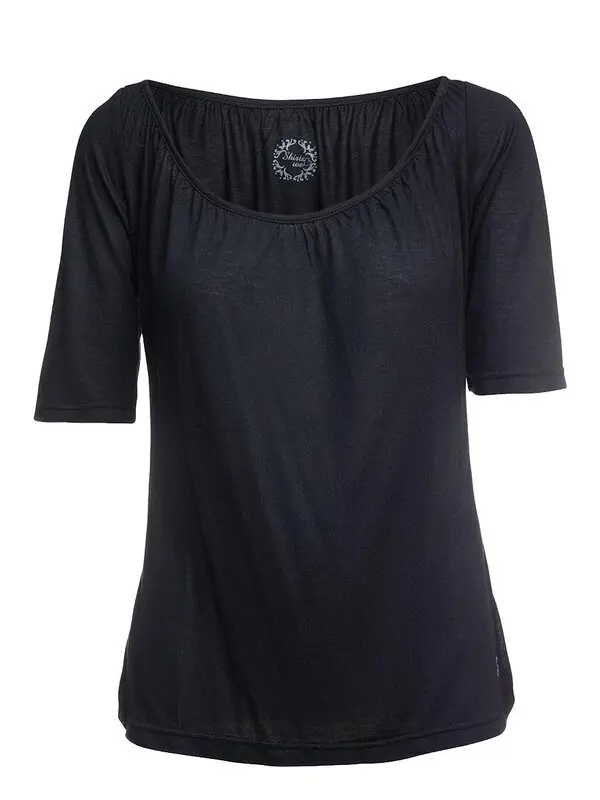 CONQUISTA Short Sleeve Top With Rhinestone Detail - Black