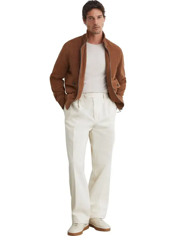 REISS Look Cotton Slub Relaxed-fit Pleated Trousers - Stone