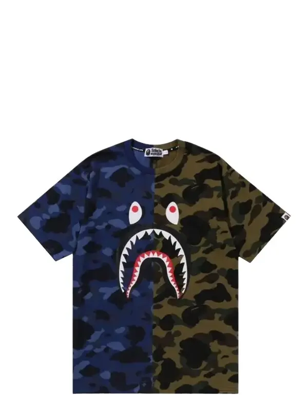 A BATHING APE Split Camo Shark T-shirt - Navy