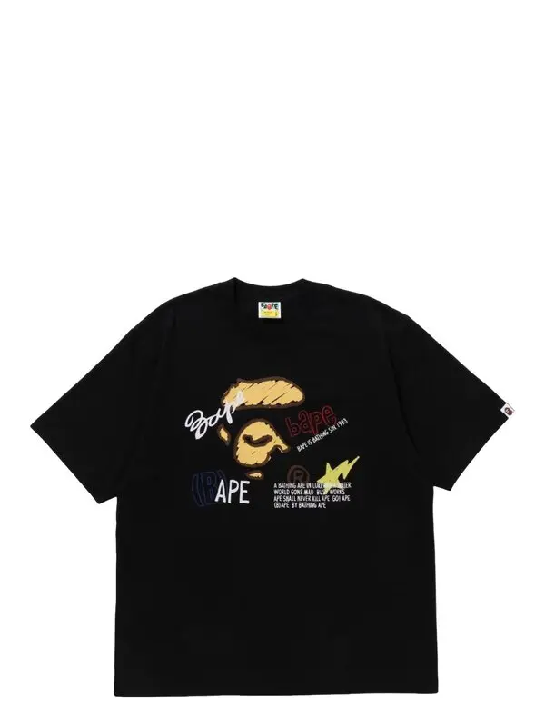 A BATHING APE Hand Draw Graphic Relaxed Fit Tee - Black