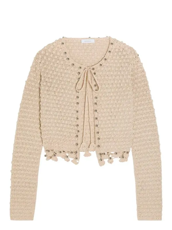 Rabanne Crochet Bead-embellished Cotton Cardigan - Ecru