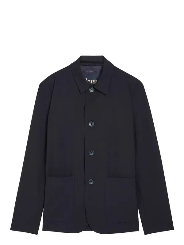 Herno Woven Jacket With Camp Collar And Patch Pockets - Navy