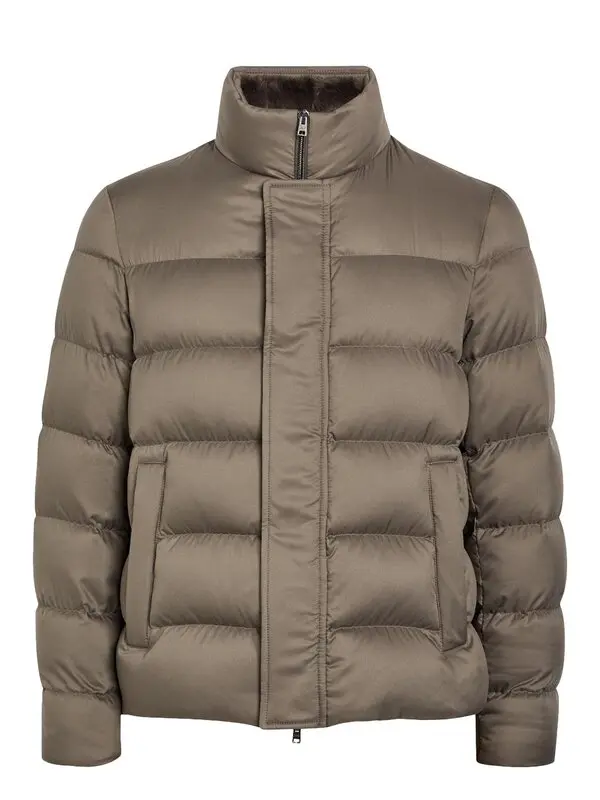 Herno Padded Shell Jacket With Faux Fur Collar - Beige