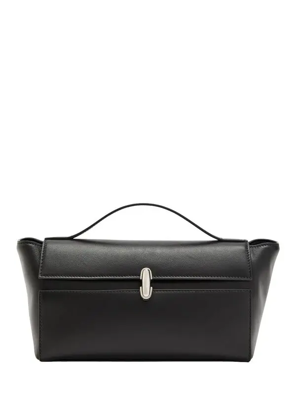 Savette Trapeze Leather Pochette With Top Handle - Black
