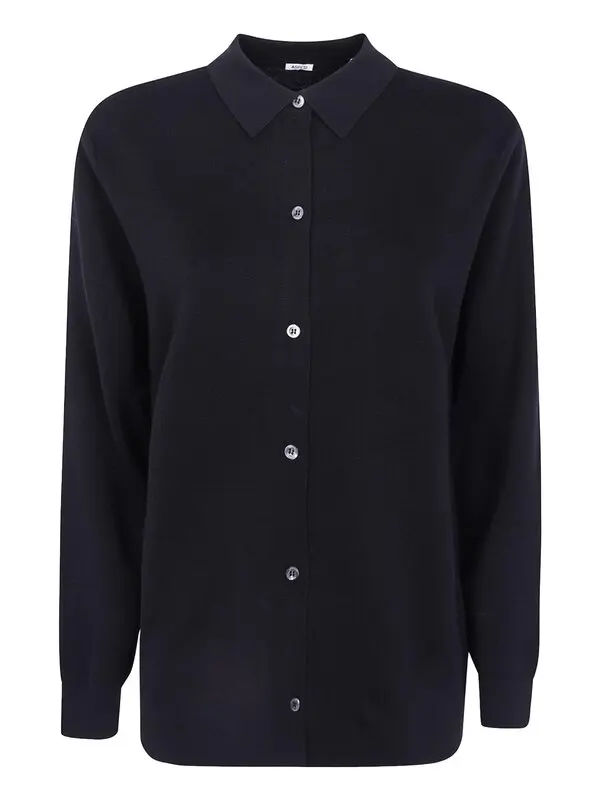 Aspesi Button-front Long-sleeve Knit Top - Black