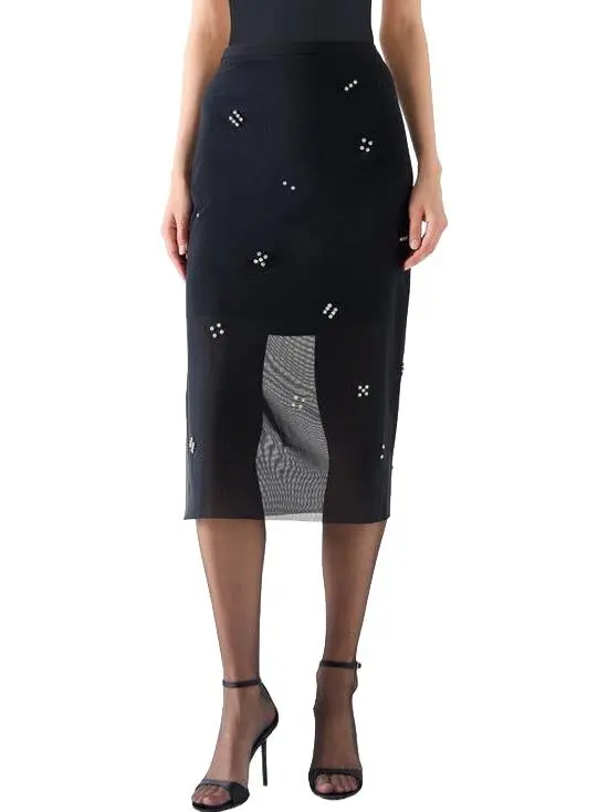 Akris Diamond Dice Mesh Pencil Skirt - Black