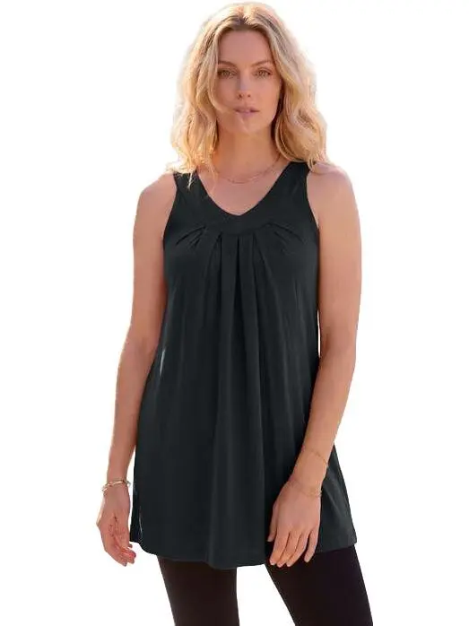 Roaman's Ultimate Pleated Tunic Tank - Black