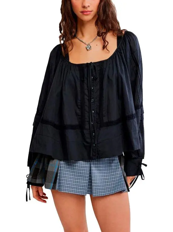 Free People La Lune Cotton Top - Black
