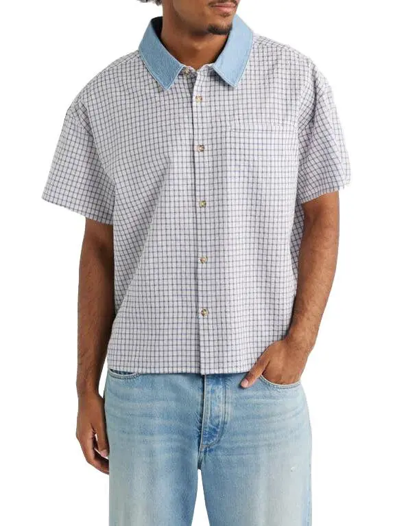 ELWOOD Contrast Collar Short Sleeve Button-up Shirt - Summer Plaid