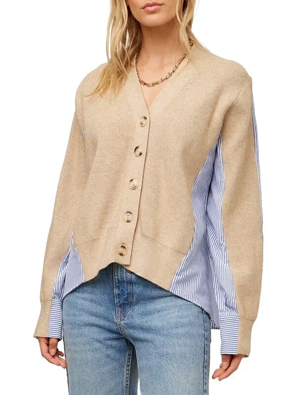 Fifteen Twenty Mixed Media V-neck Cardigan - Oatmeal
