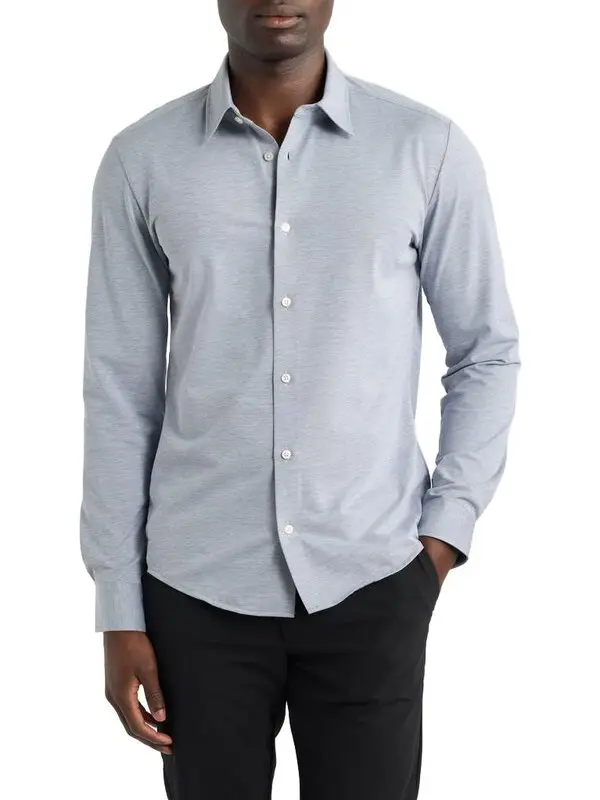 BOSS Roan Slim Fit Performance Button-up Shirt - Blue Grey