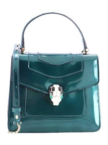 BVLGARI Serpenti Top Handle Bag Patent Small - Green