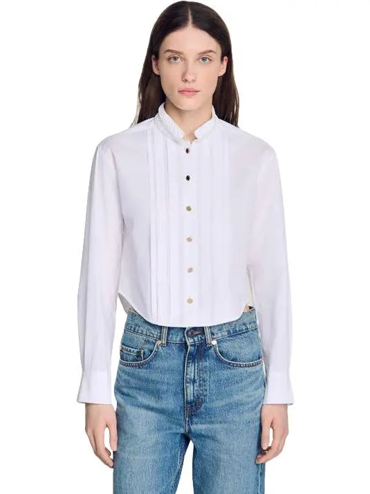 Sandro Pleated Shirt With Origami Collar - White