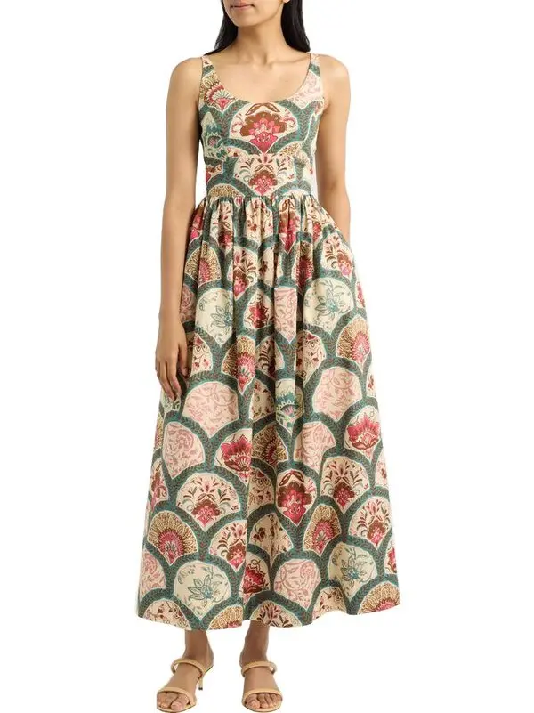 CECE DUPRAZ Sleeveless Printed Midi Dress - Cream Multi