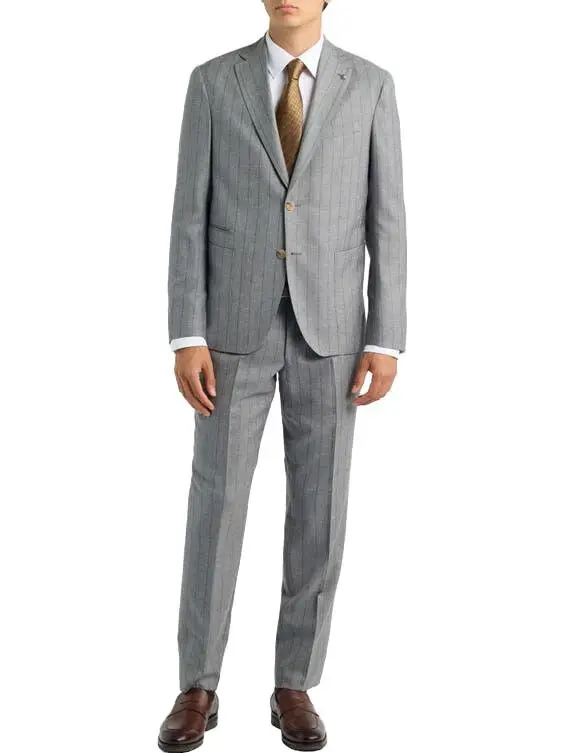 JACK VICTOR Irving Chalk Stripe Wool Suit - Light Grey