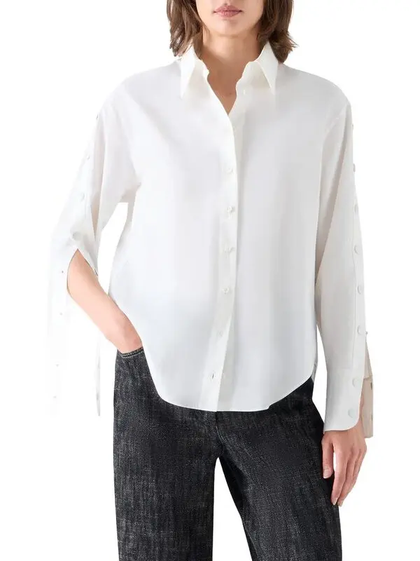 Akris Split Sleeve Cotton Poplin Shirt - Cream