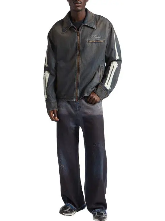 Amiri Embellished Bone Denim Jacket - Dark Dust