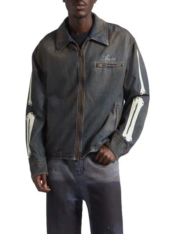 Amiri Embellished Bone Denim Jacket - Dark Dust