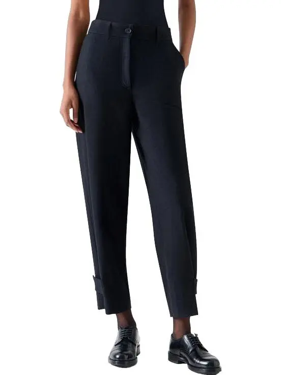 Akris Fraser High Waist Virgin Wool Blend Gabardine Barrel Leg Pants - Black