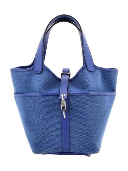 Hermès Cargo Picotin Lock Bag Canvas And Swift Pm - Blue