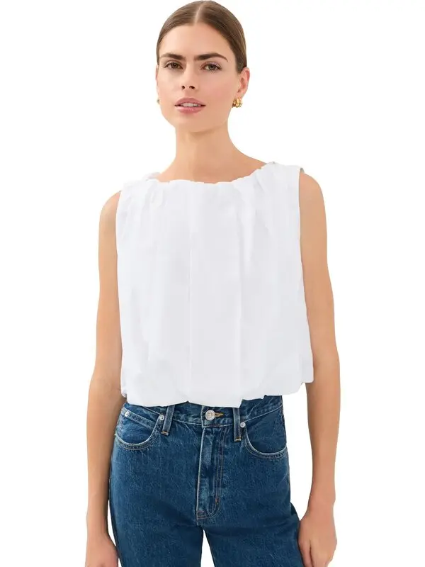 Co Bubble Hem Poplin Top - White