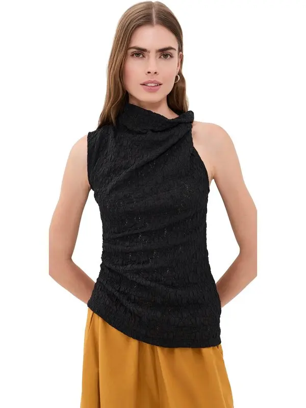 Proenza Schouler White Label Circe Stretch Lace Mock Neck Top - Black