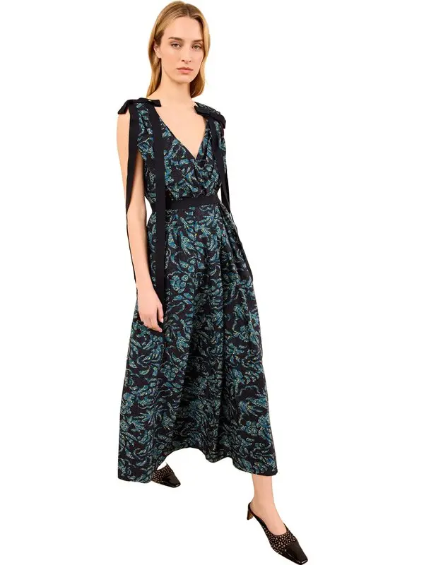 Ulla Johnson Karina Printed Cotton Bow Dress - Midnight