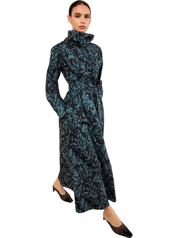 Ulla Johnson Cotton Poplin Dress With Cowl Neck And Belted Waist - Midnight