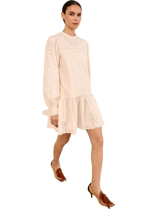 Ulla Johnson Keira Long Sleeve Cotton Mini Dress - Pearled Ivory