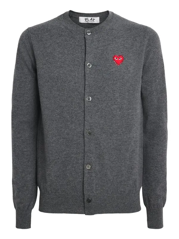Play Comme Des Garcon Wool Rhinestone Heart Cardigan - Grey
