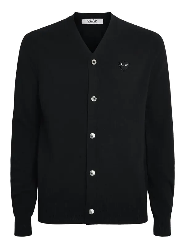 Play Comme Des Garcon Wool Rhinestone Heart Cardigan - Black