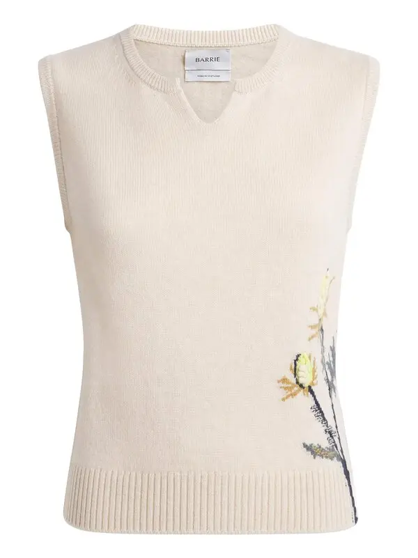 BARRIE Sleeveless Cashmere Thistle Knit Top - Beige