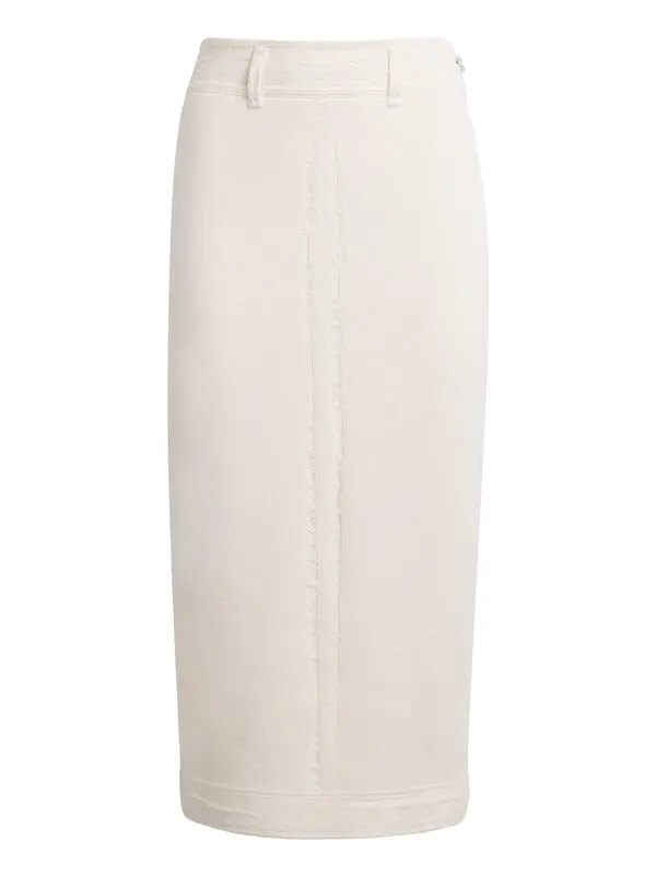 BARRIE Cashmere And Cotton Blend Midi Skirt With Distressed Detailing - Ivory