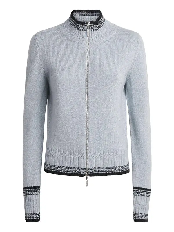 BARRIE Mottled Cashmere Zip-up Cardigan - Blue