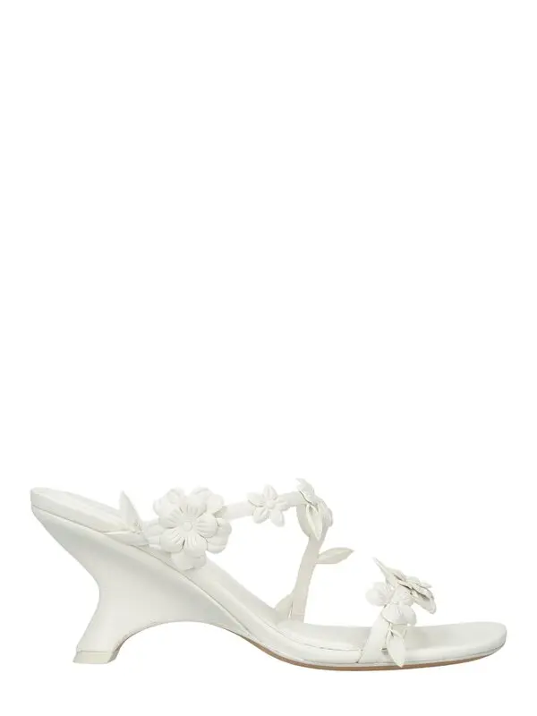 Simkhai Leather Floral Willow Heeled Sandals - White