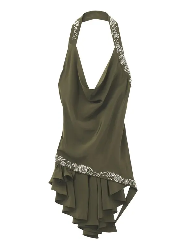 Alexander McQueen Embellished Silk Halterneck Top - Green