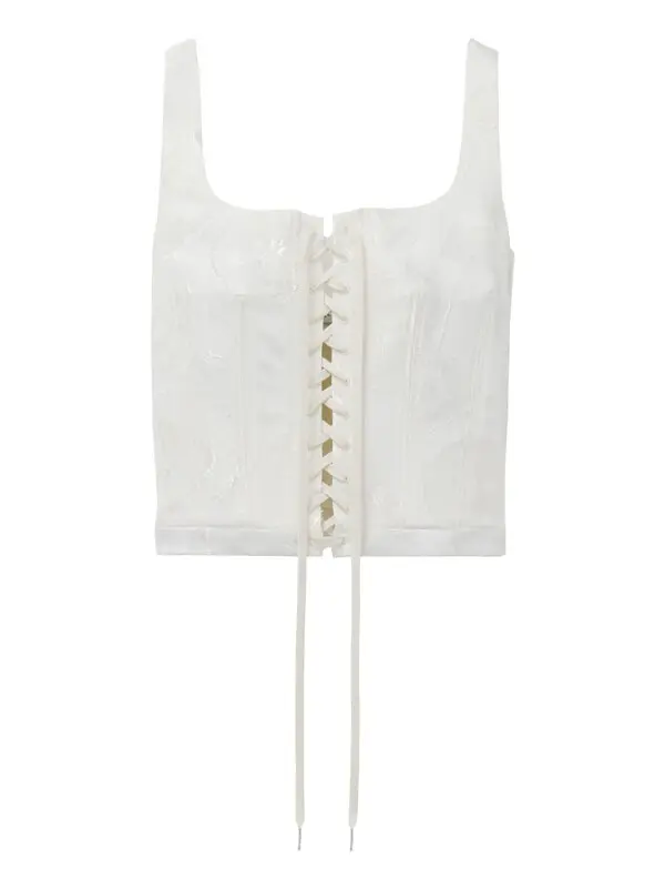 Alexander McQueen Fil Coupé Floral Corset Top - White
