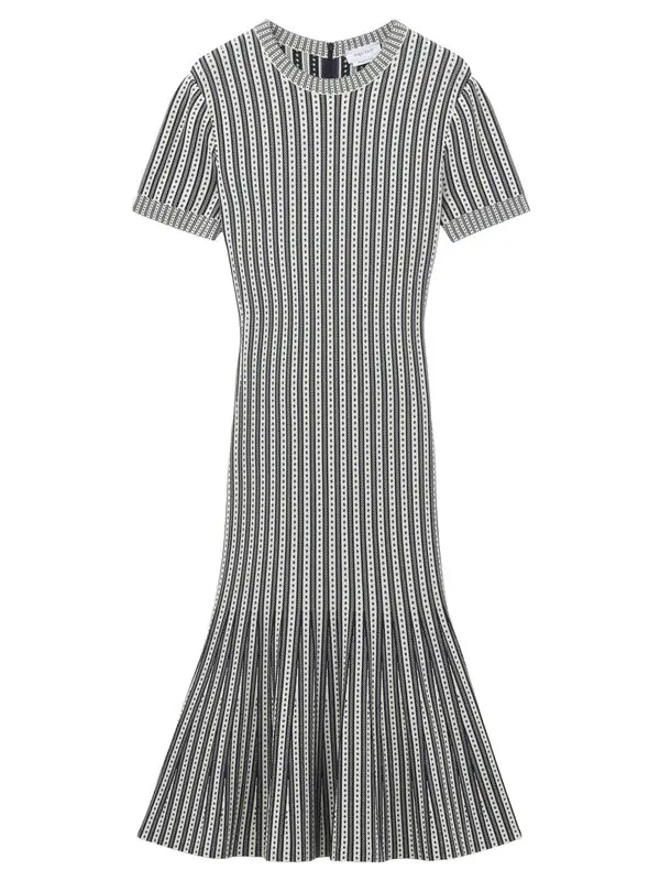 Alexander McQueen Knit Striped Fit And Flare Midi Dress - White