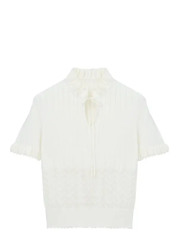 Alexander McQueen Pointelle Knit Top With Ruffle Details - White