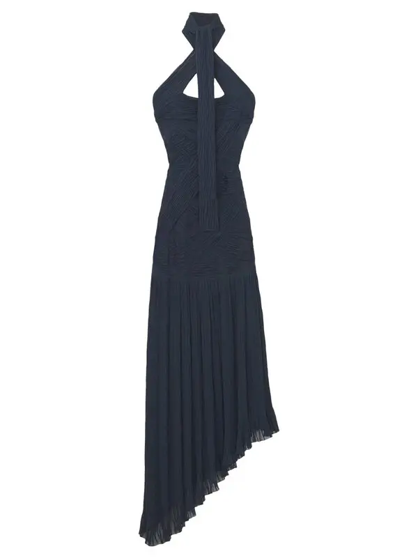 Alexander McQueen Asymmetrical Halterneck Midi Dress - Blue